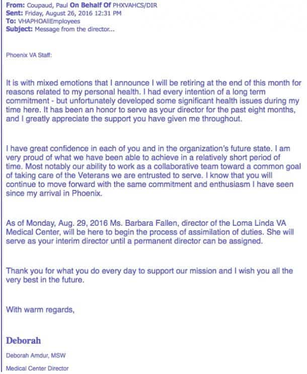 So Working At Phoenix VA Made Deborah Amdur Sick Enough To Retire?